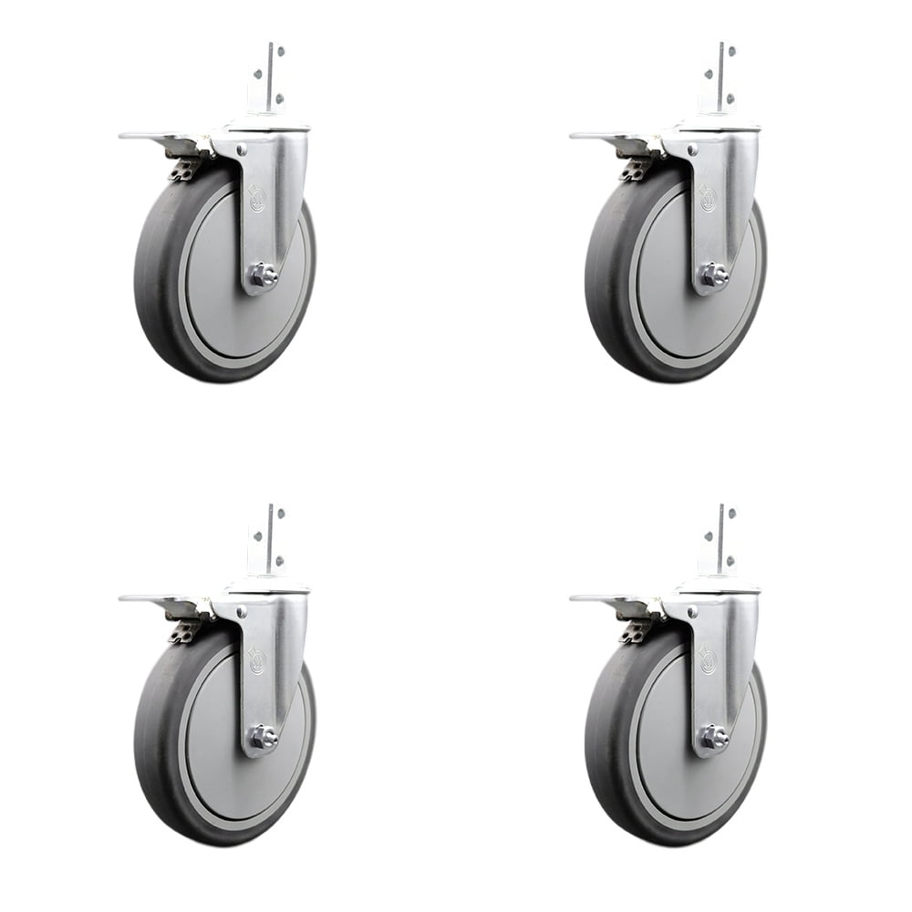 6 Inch Thermoplastic Rubber 7/8 Inch Square Stem Caster Set Total Lock ...