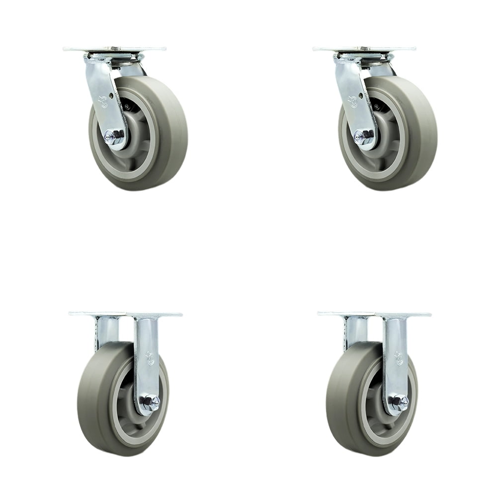 6 Inch Thermoplastic Rubber Caster Set with Ball Bearings 2 Swivel 2 ...