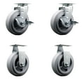 6 Inch Thermoplastic Rubber Caster Set with Roller Bearings 2 Brakes 2 ...