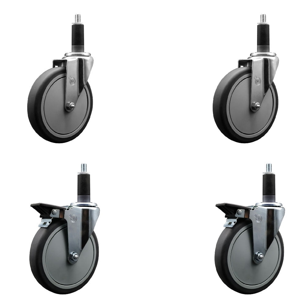 6 Inch Thermo Rubber Wheel Swivel 1-1/8 Inch Expanding Stem Caster Set ...