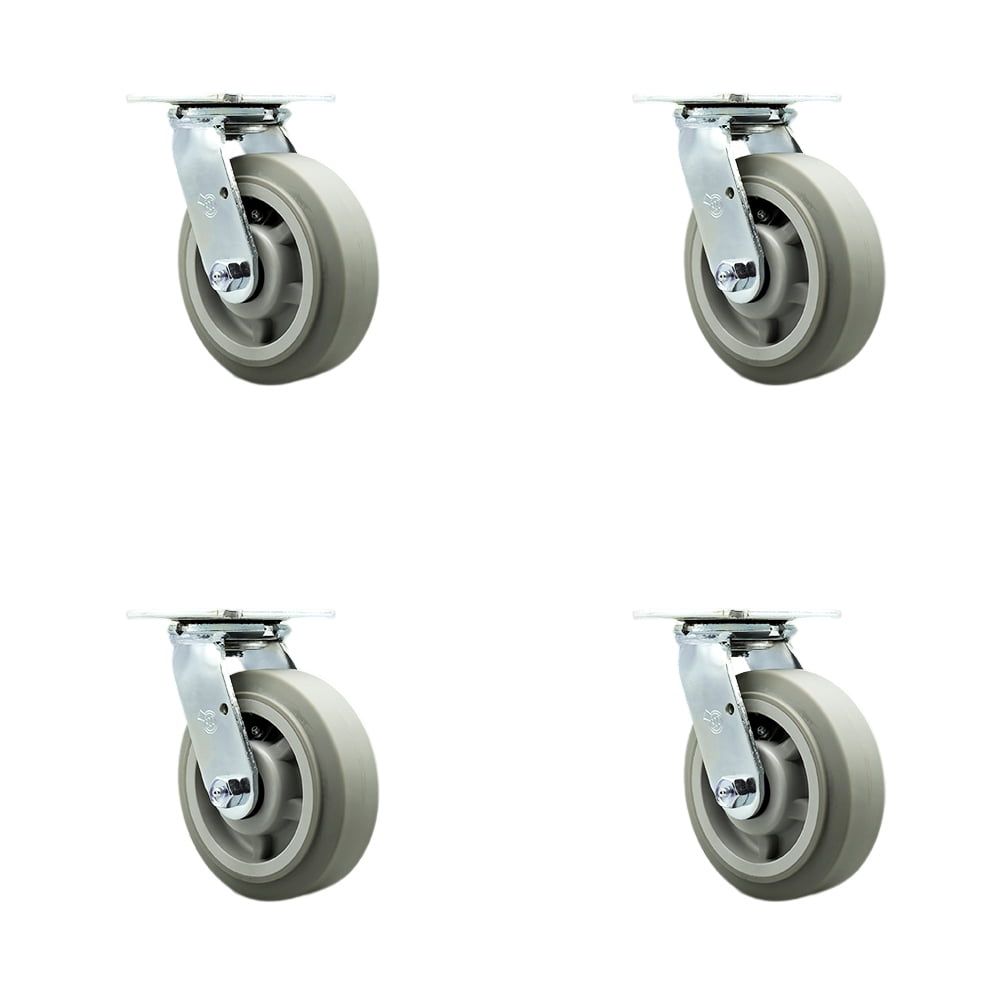 6 Inch Thermoplastic Rubber Wheel Swivel Caster Set with Ball Bearings ...