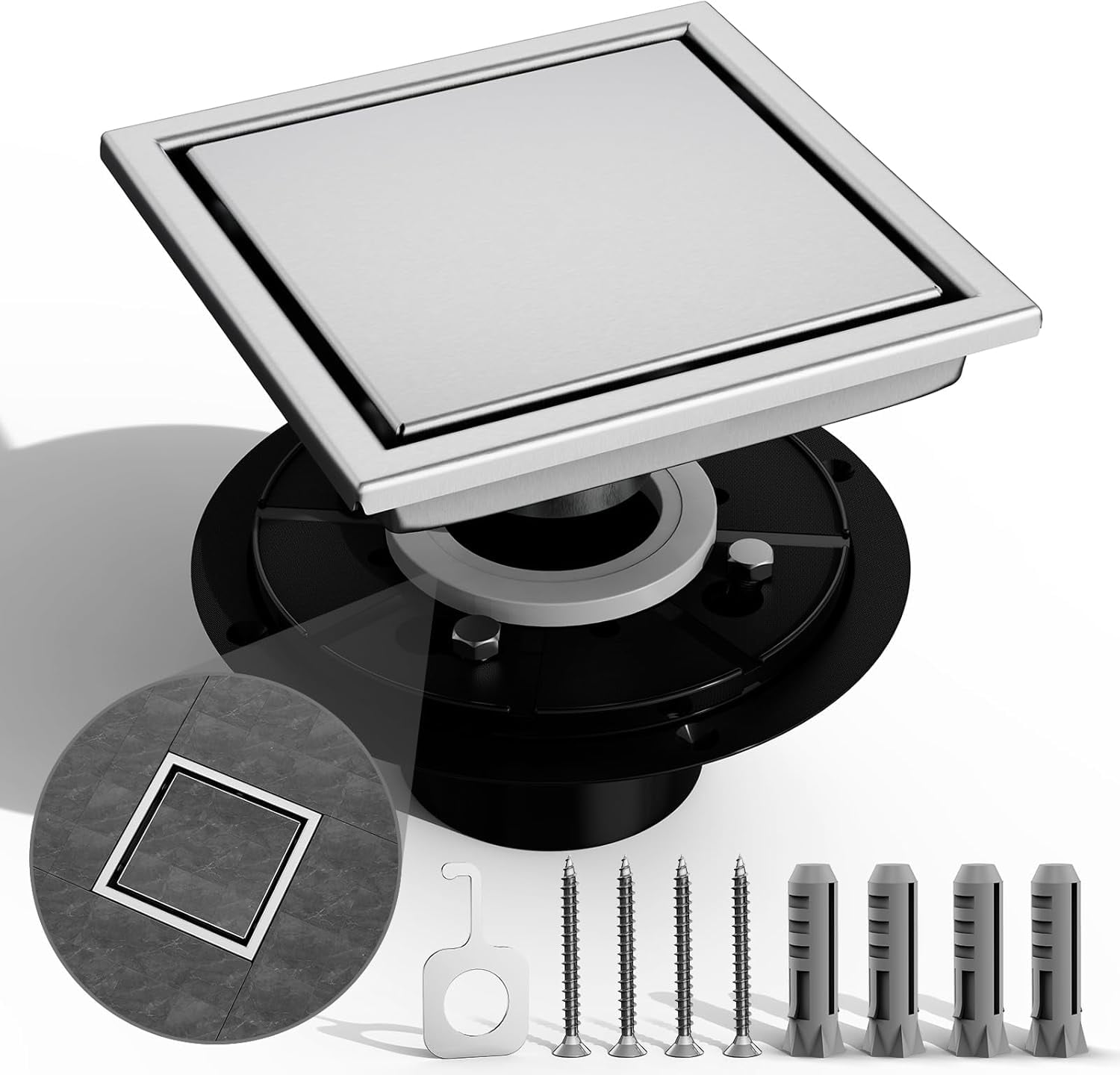 6 Inch Tile Insert Shower Drain with Flange,Brushed Nickel Shower Drain ...