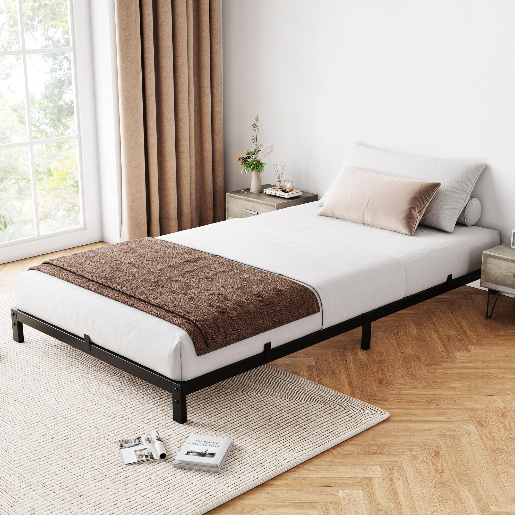 6-Inch Twin Bed Frame, Low Profile Metal Platform, Noise-Free Mattress ...