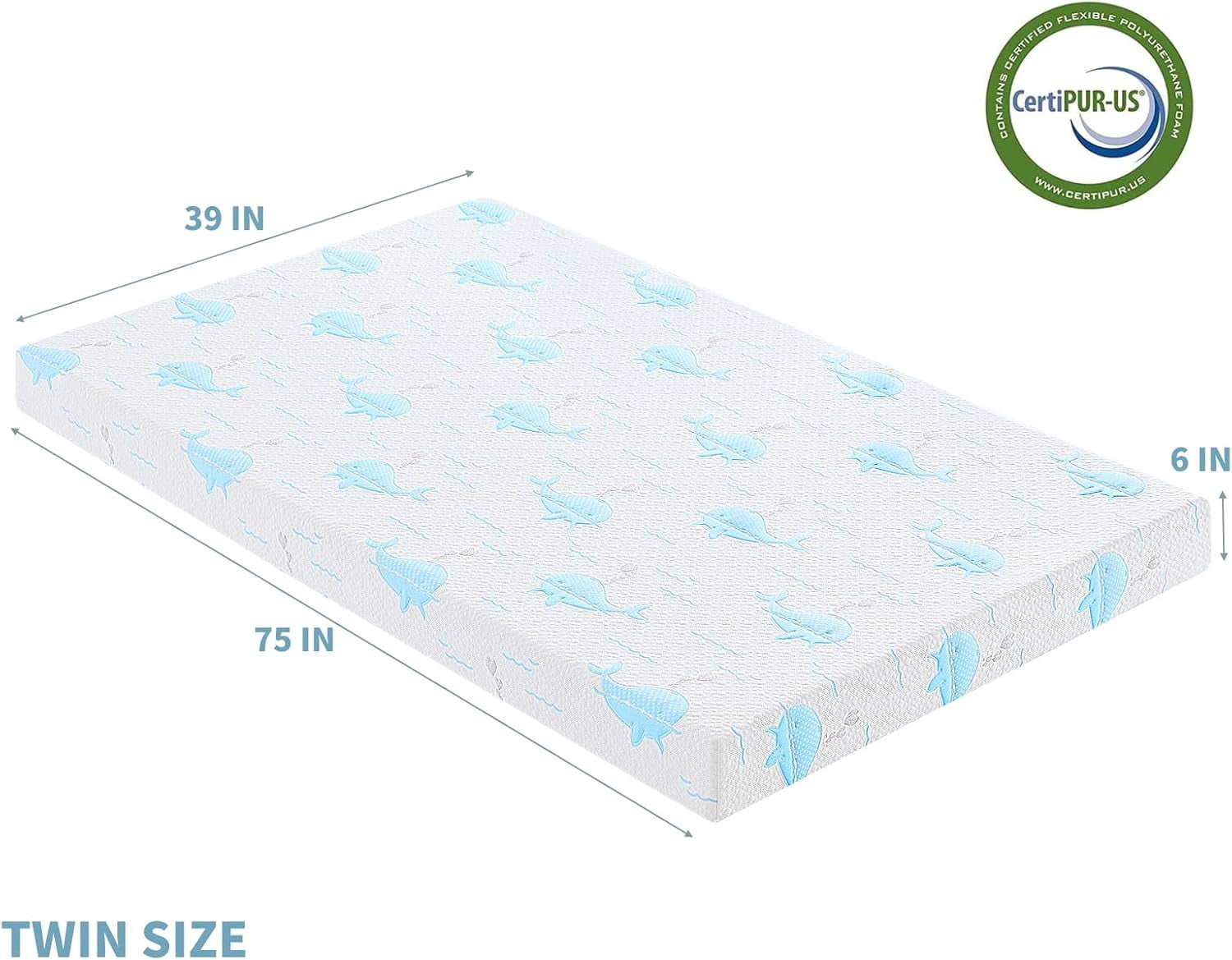 6 Inch Twin Mattress for Kids, Removable Washable Cover with Whales ...