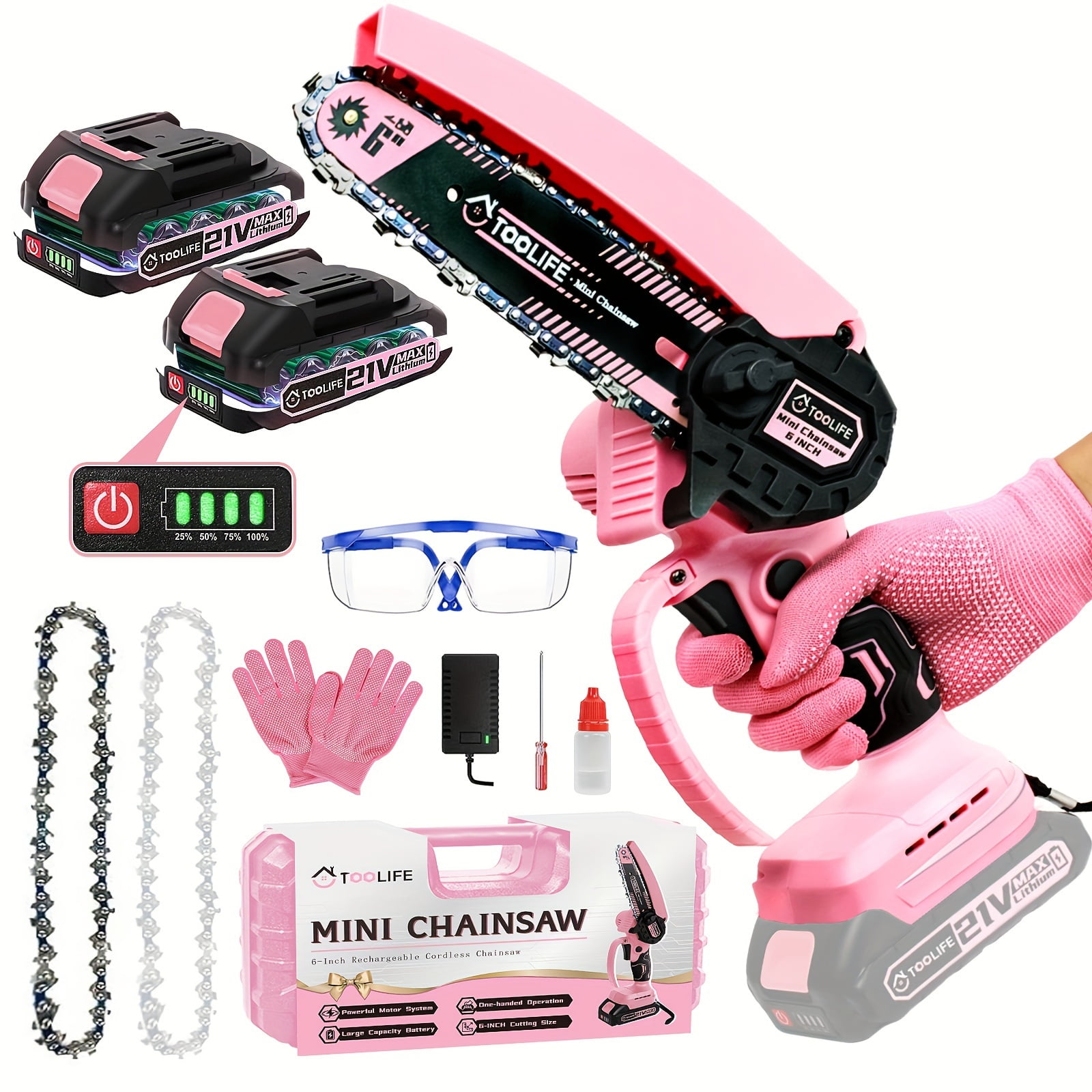 6 Inch UPGRADE 2024 Cordless Chainsaw - Mini Handheld Battery Powered ...