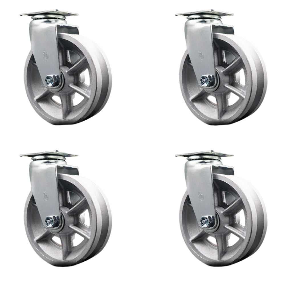 6 Inch V-Groove Semi Steel Cast Iron Wheel Swivel Caster Set with ...