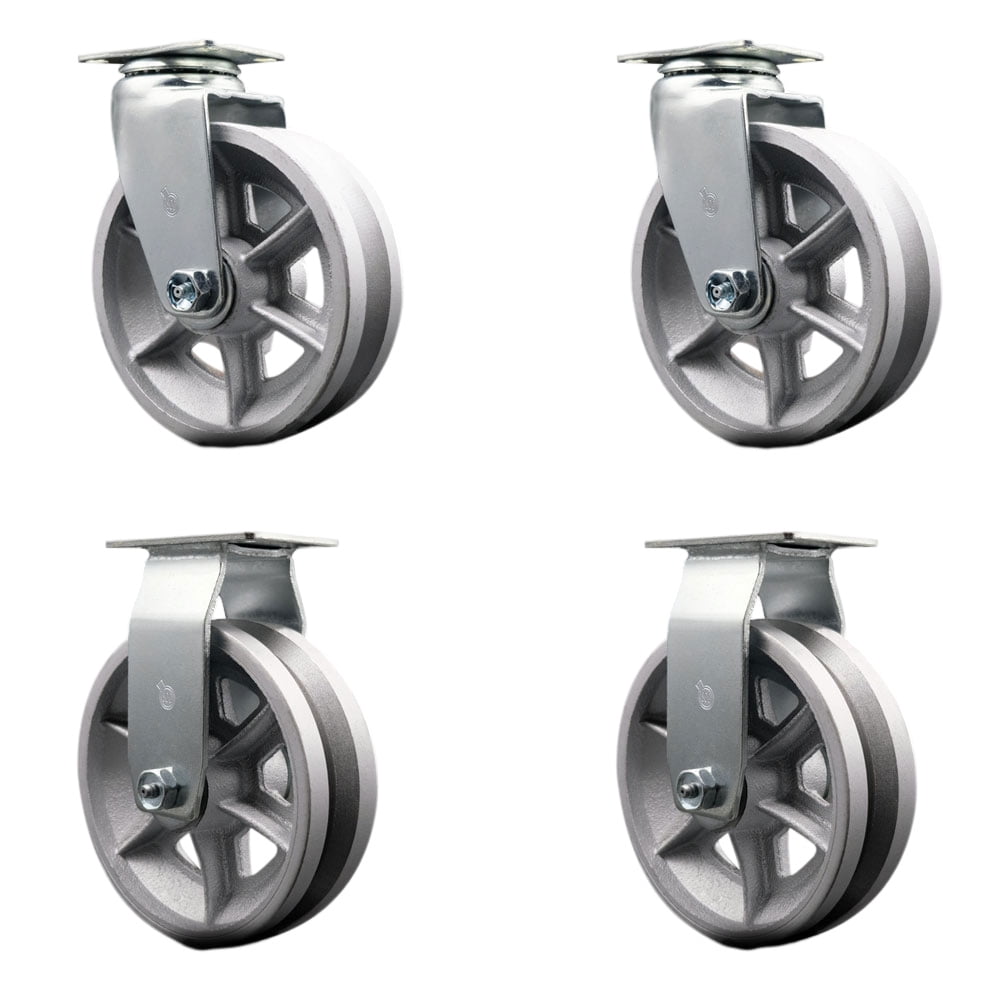 6 Inch V-Groove Semi Steel Caster Set with Roller Bearings 2 Swivel 2 ...