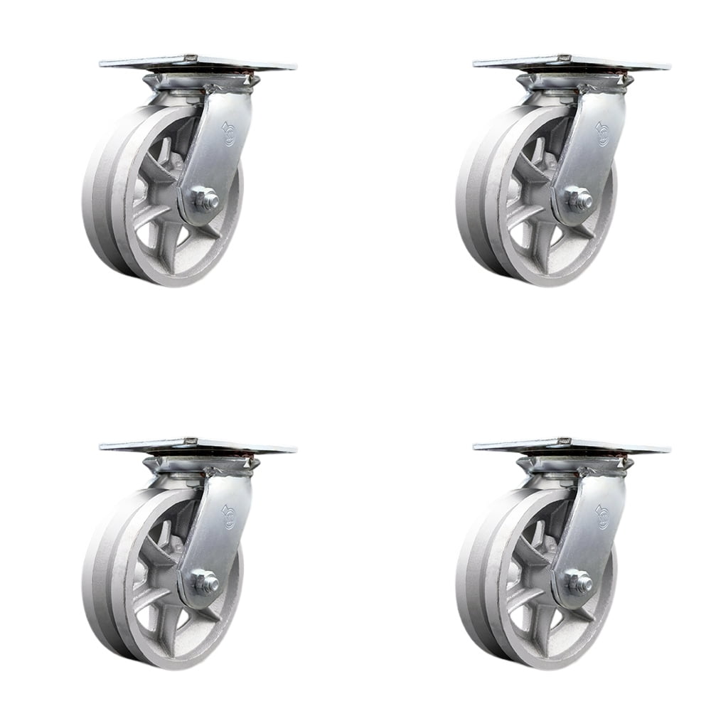 6 Inch V Groove Semi Steel Caster Set with Roller Bearings and Swivel Locks SCC - Walmart.com