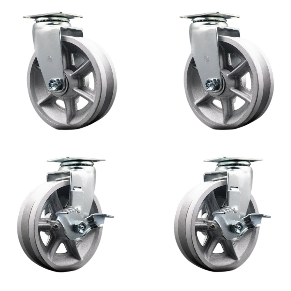 6 Inch V-Groove Semi Steel Swivel Caster Set with Roller Bearings 2 ...