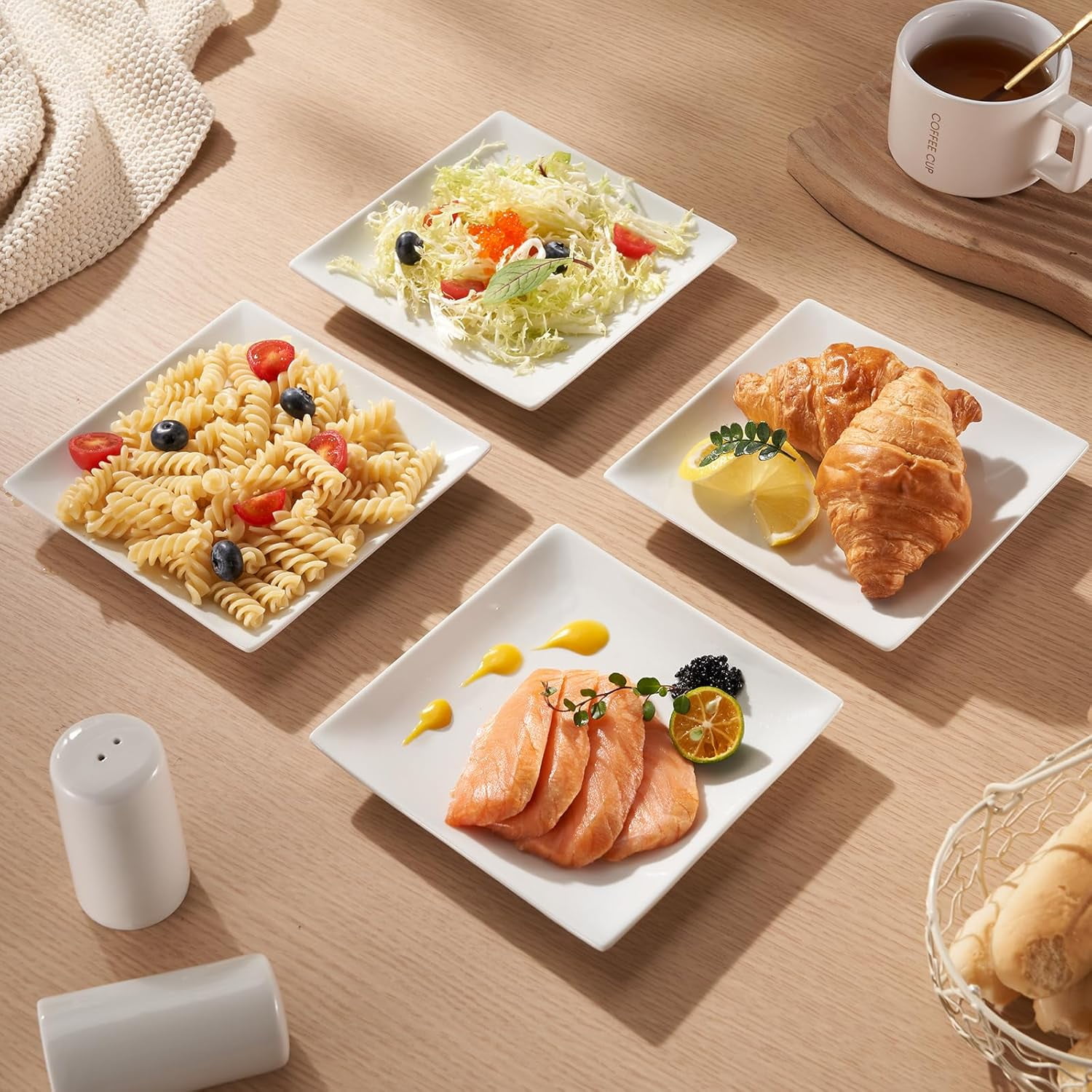 6 Inch White Porcelain Appetizer Plates Set of 6, Stackable Salad ...