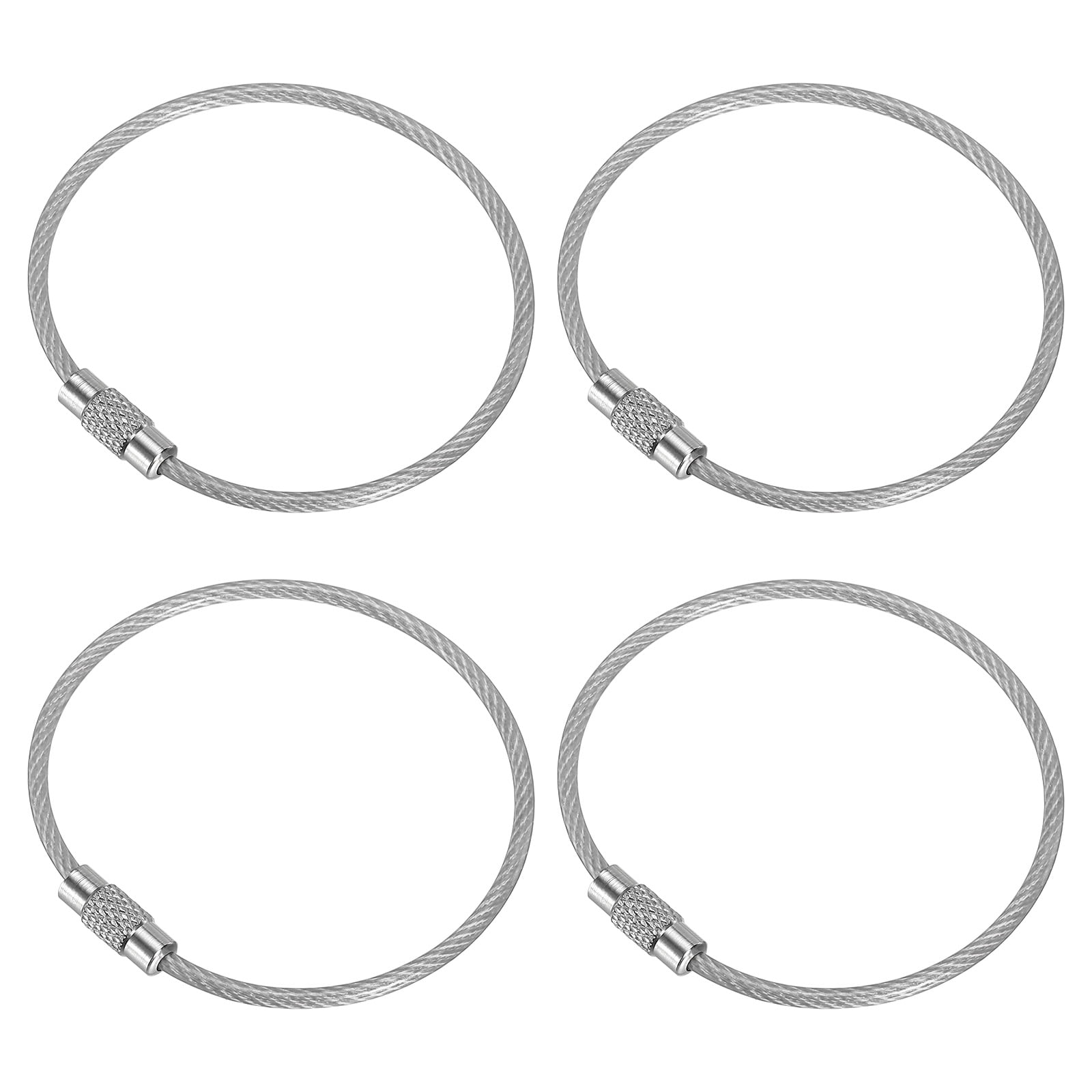 6 Inch Wire Keychain Cable Stainless Steel Key Ring Loop, Silver 4 Pack ...