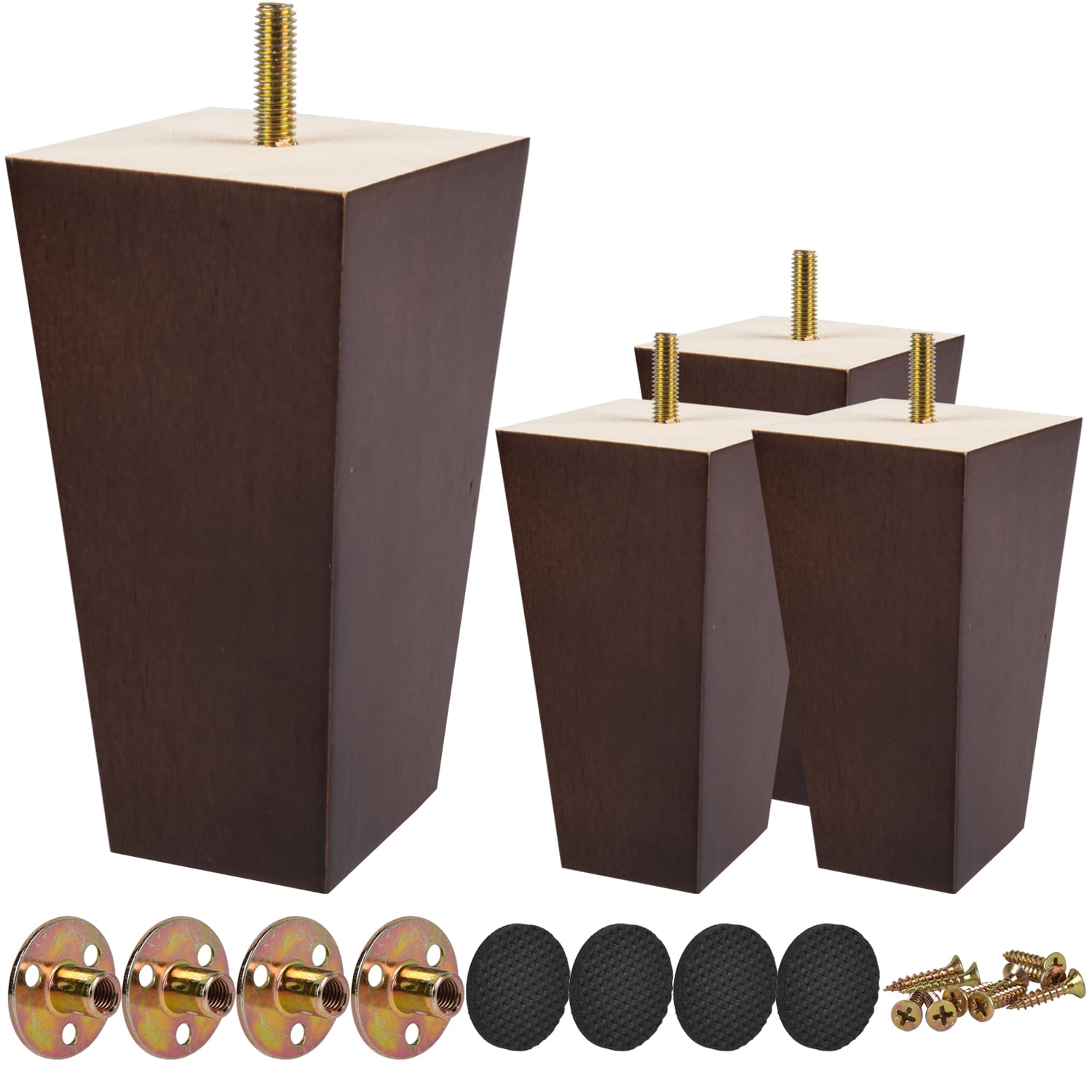 6 Inch Wooden Furniture Legs, Tchosuz Set of 4 Solid Wood Walnut ...