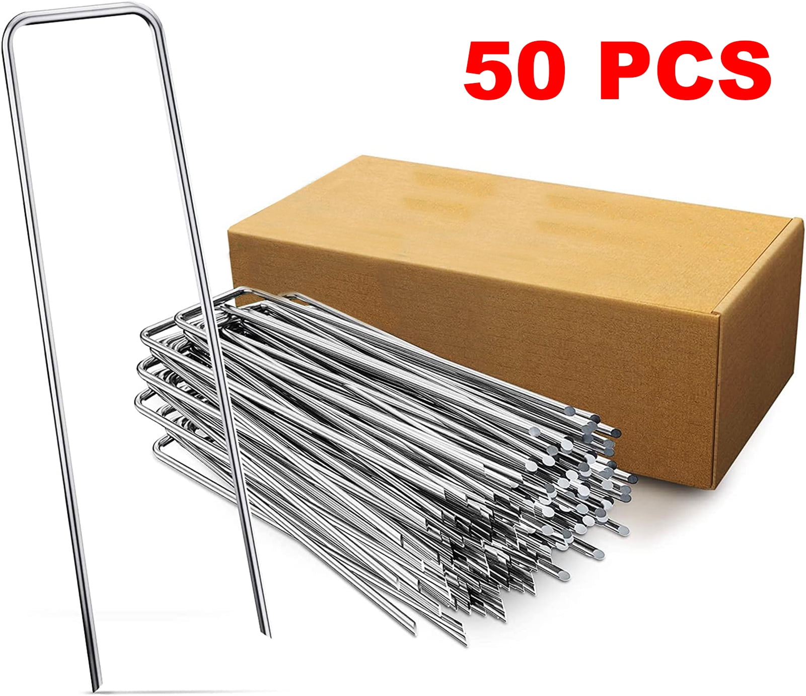 WANGCHAO 6-Inch Tent Stakes, Galvanized U-Shaped Metal Pins, 50 Pack ...