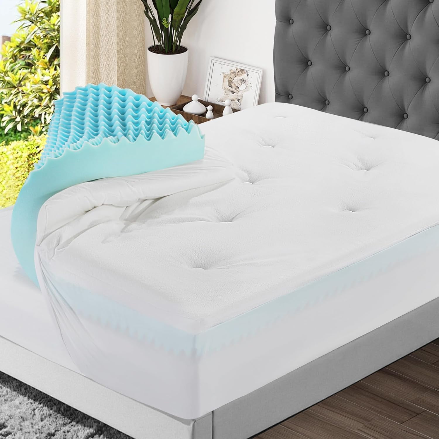 6 Inches Extra Thick Mattress Topper, Dual Layer Design Soft Pillow Top ...