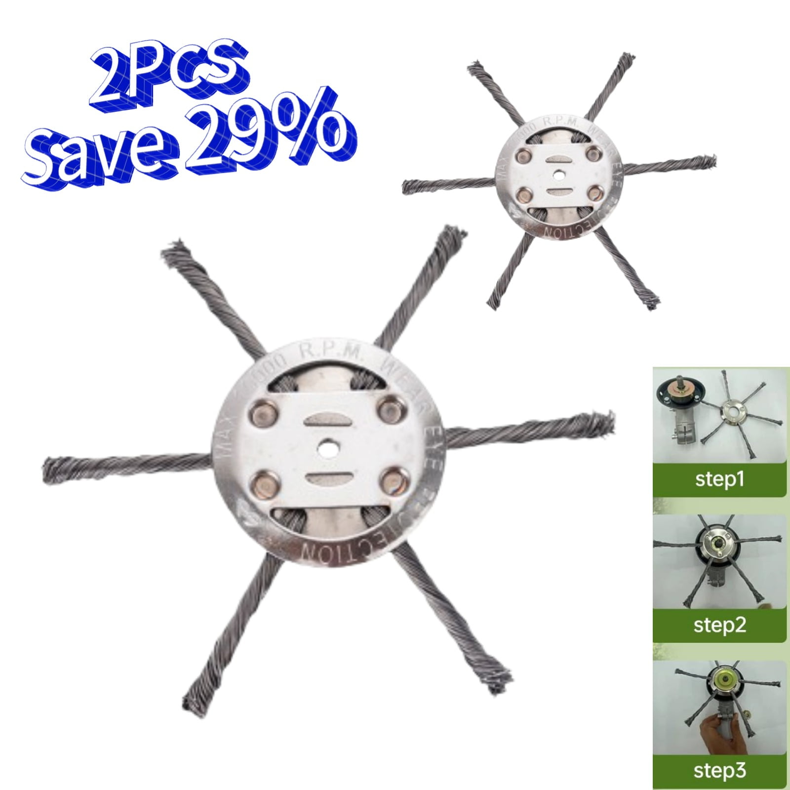 6 Inches Steel Wire Grass Trimmer Head, 2025 Upgrade Wire Trimmer Head ...