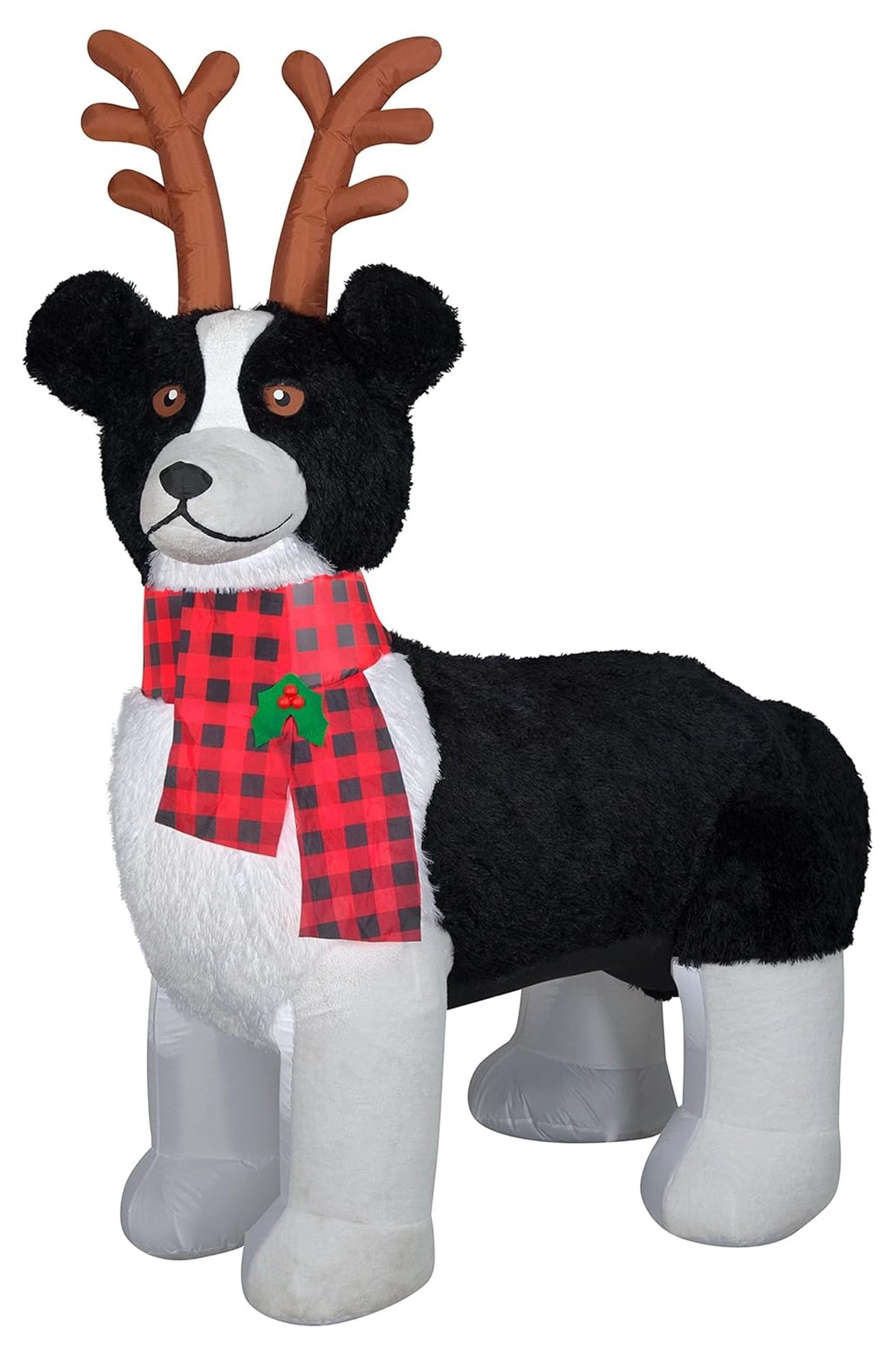 6' Inflatbale Mixed Media Fuzzy Plush Border Collie with Reindeer ...
