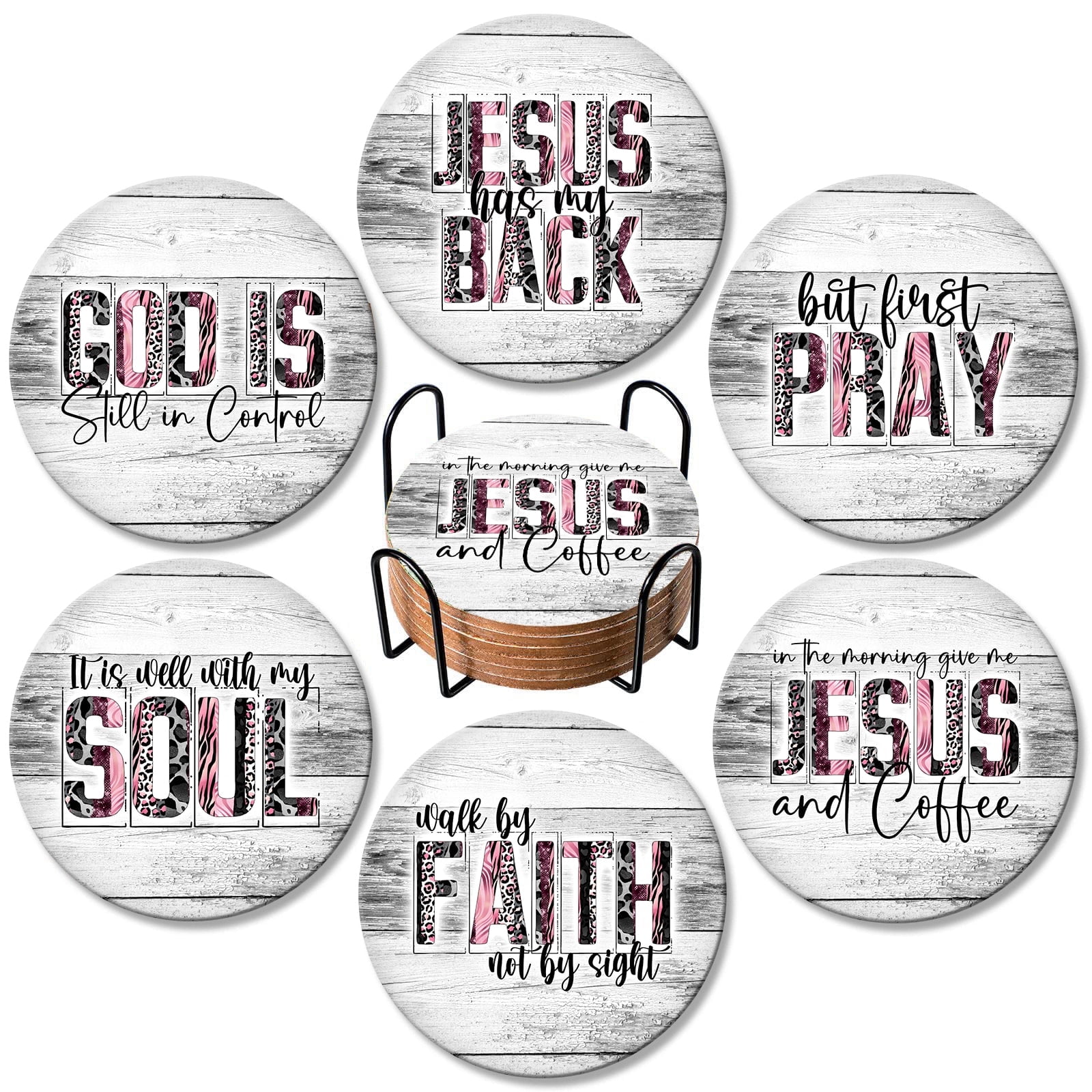 6 Inspirational Religious Coasters, Metal Holder included, Christian ...