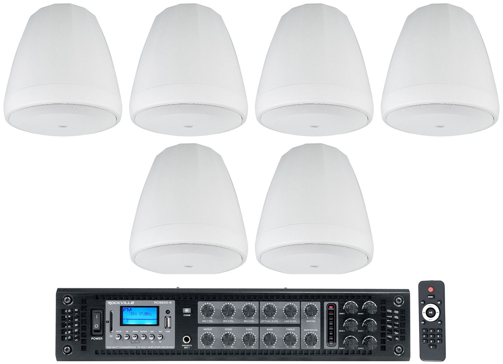 6 JBL Control 67 P/T 6.5" Commercial 70v White Hanging Pendant Speakers ...