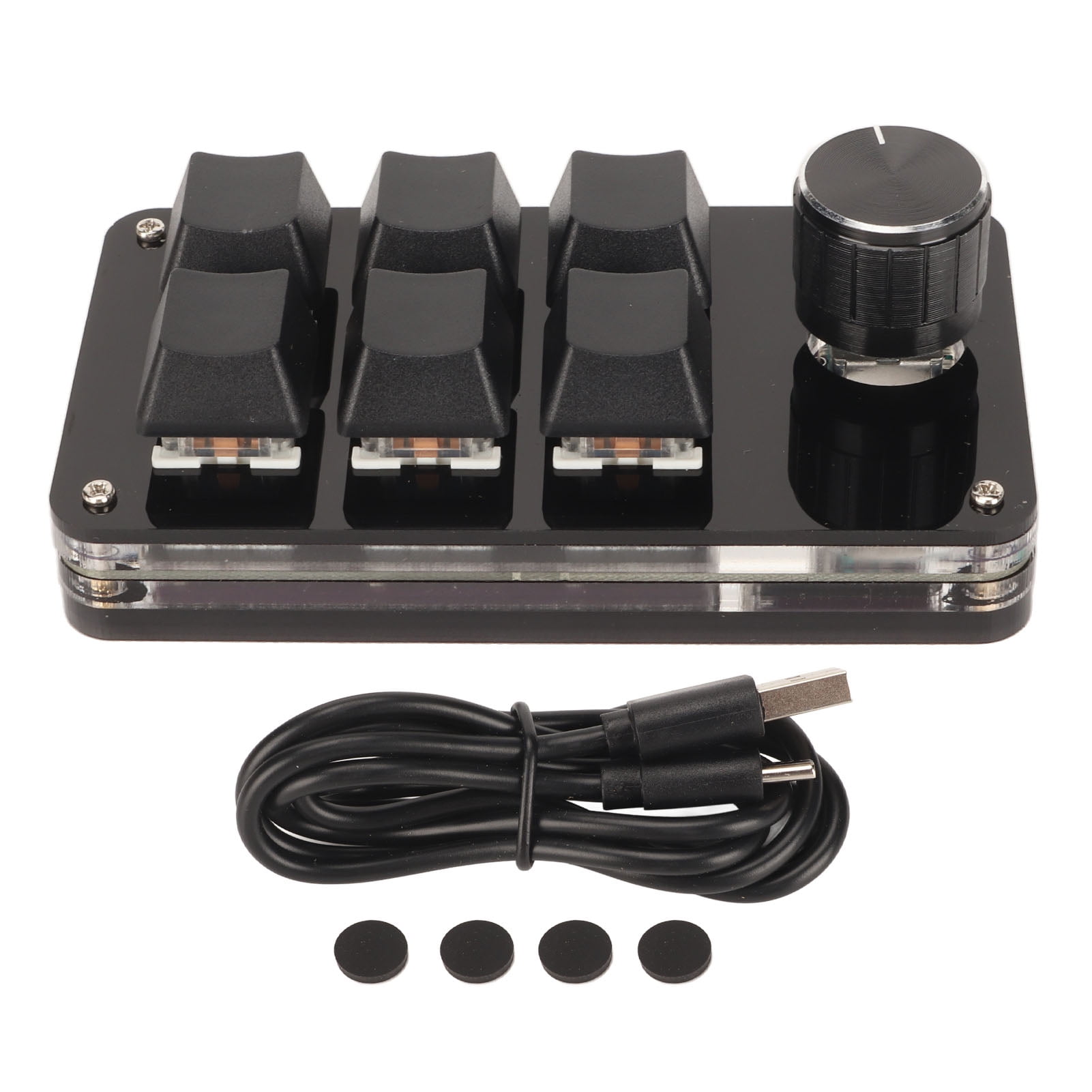 6 Key Mini Keypad With Knob Rgb Light Blue Switch Wired Connection Plug And Play Diy