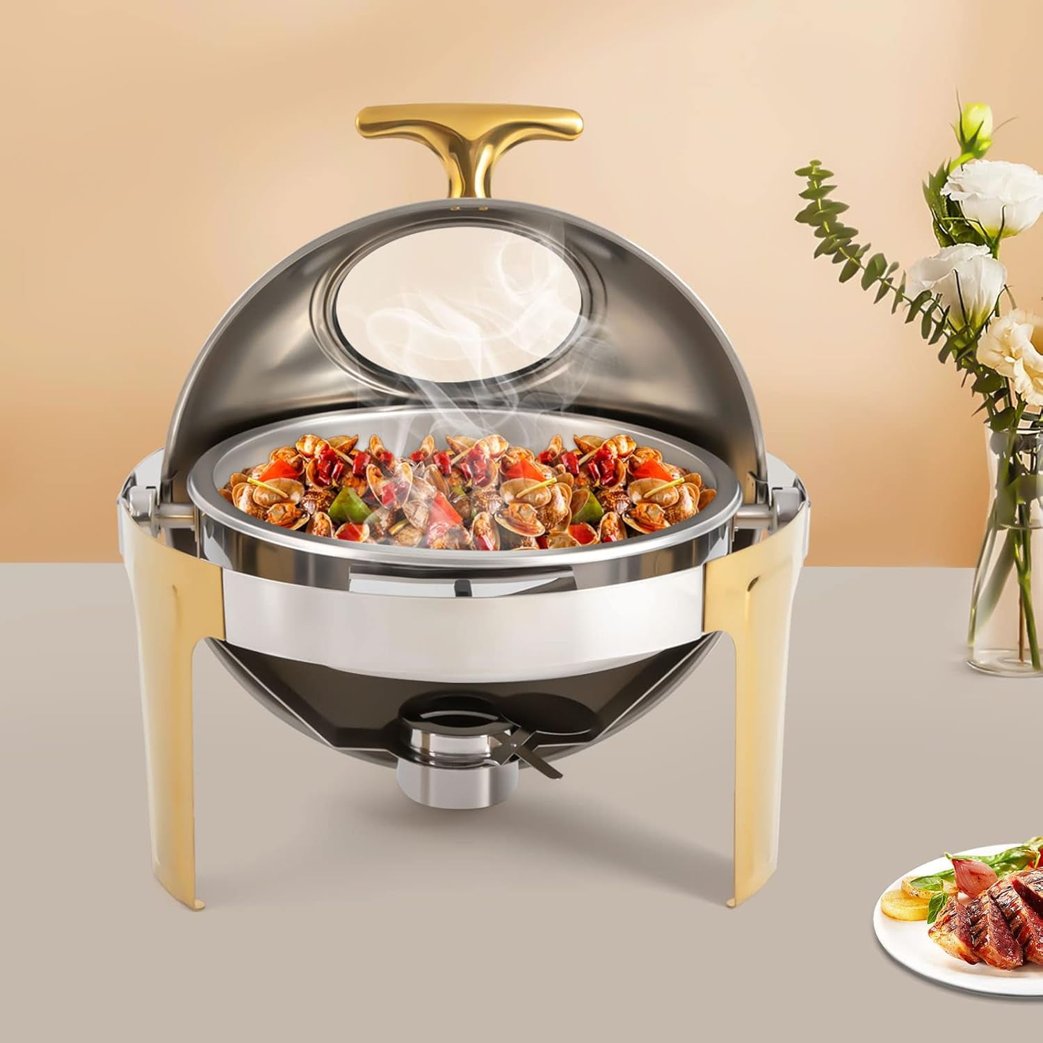 6 L/6.3qt Round Chafing Dish Stainless Steel Chafer Buffet Catering ...