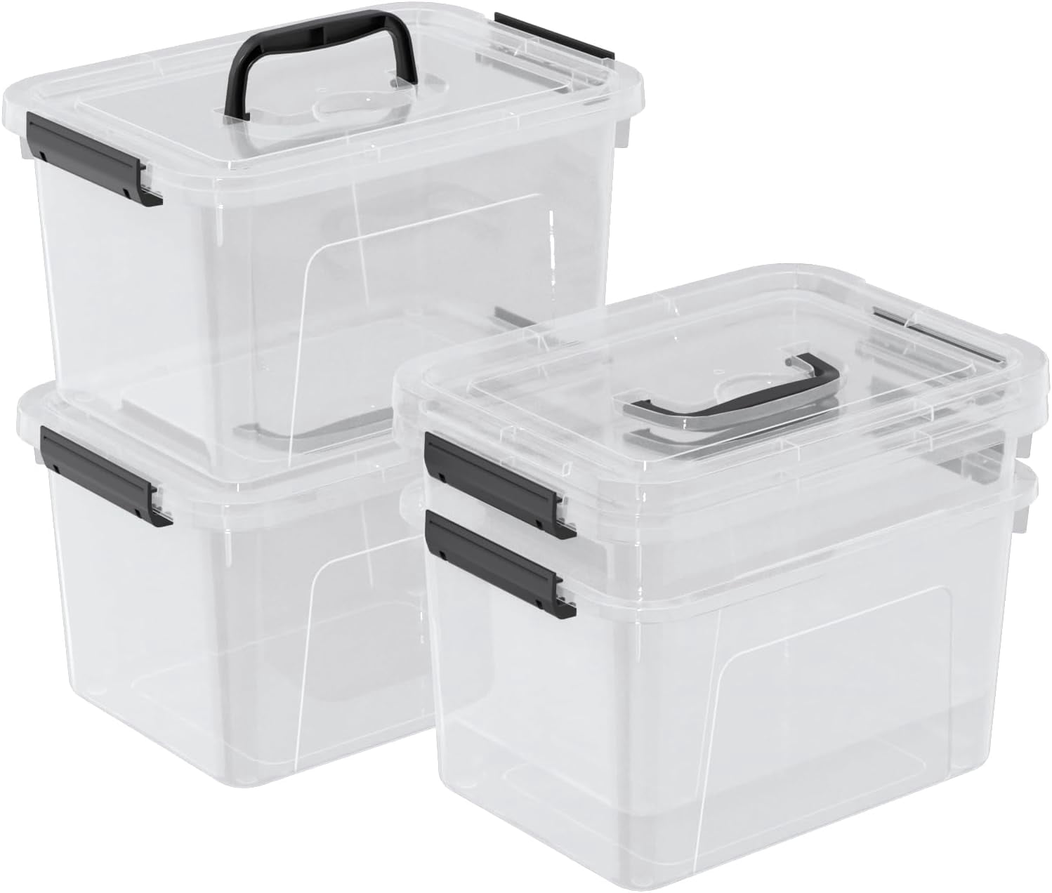 6 L Lidded Storage Bins, Clear Plastic Box with Handle, 4 Pack ...
