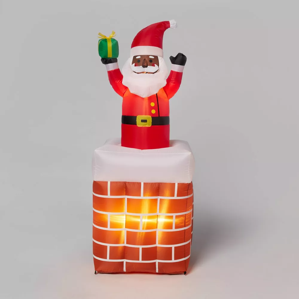 6' LED Animated Santa in Chimney Christmas Inflatable Decoration Red ...