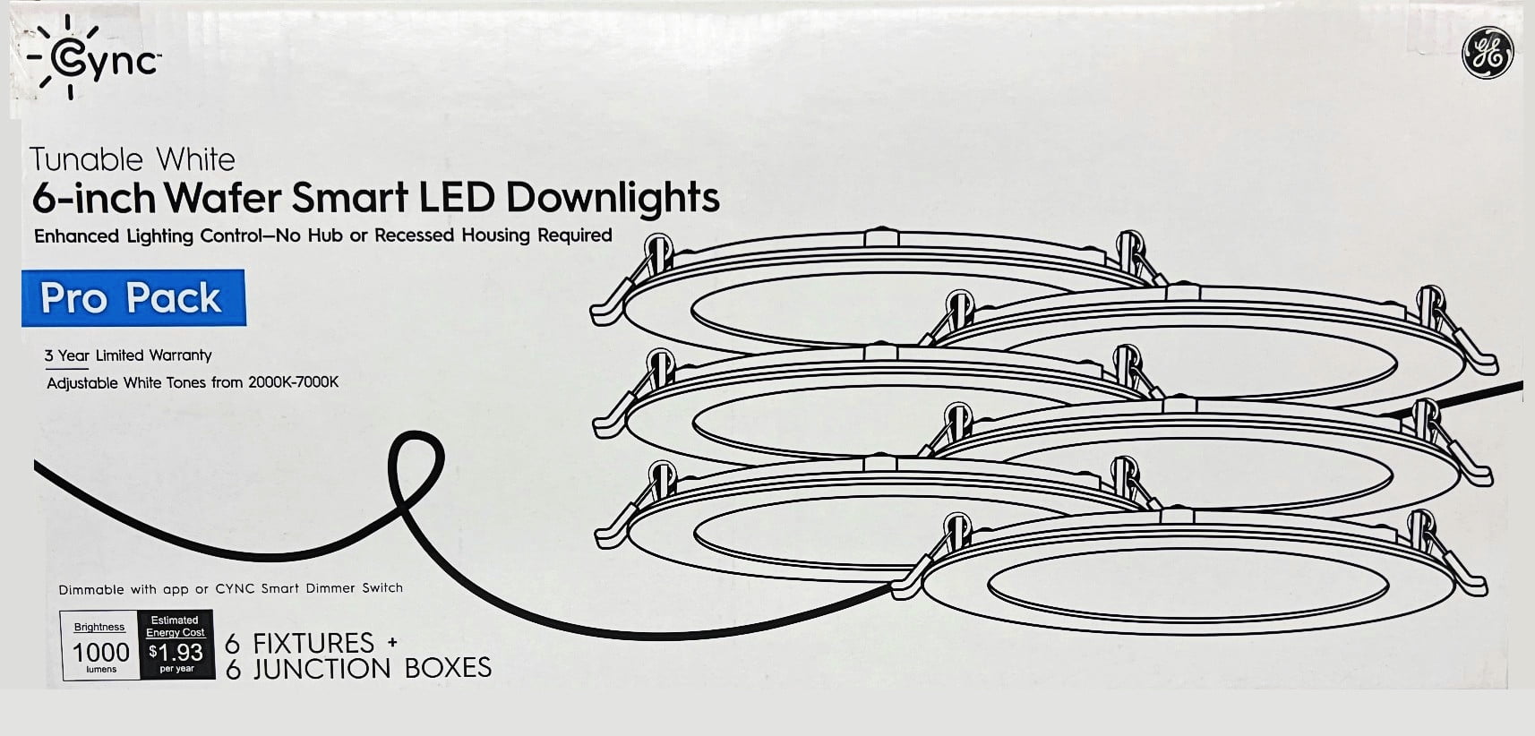 (6 LED wafers) GE Cync 6 inch Wafer Pro Pack Smart LED Downlight ...