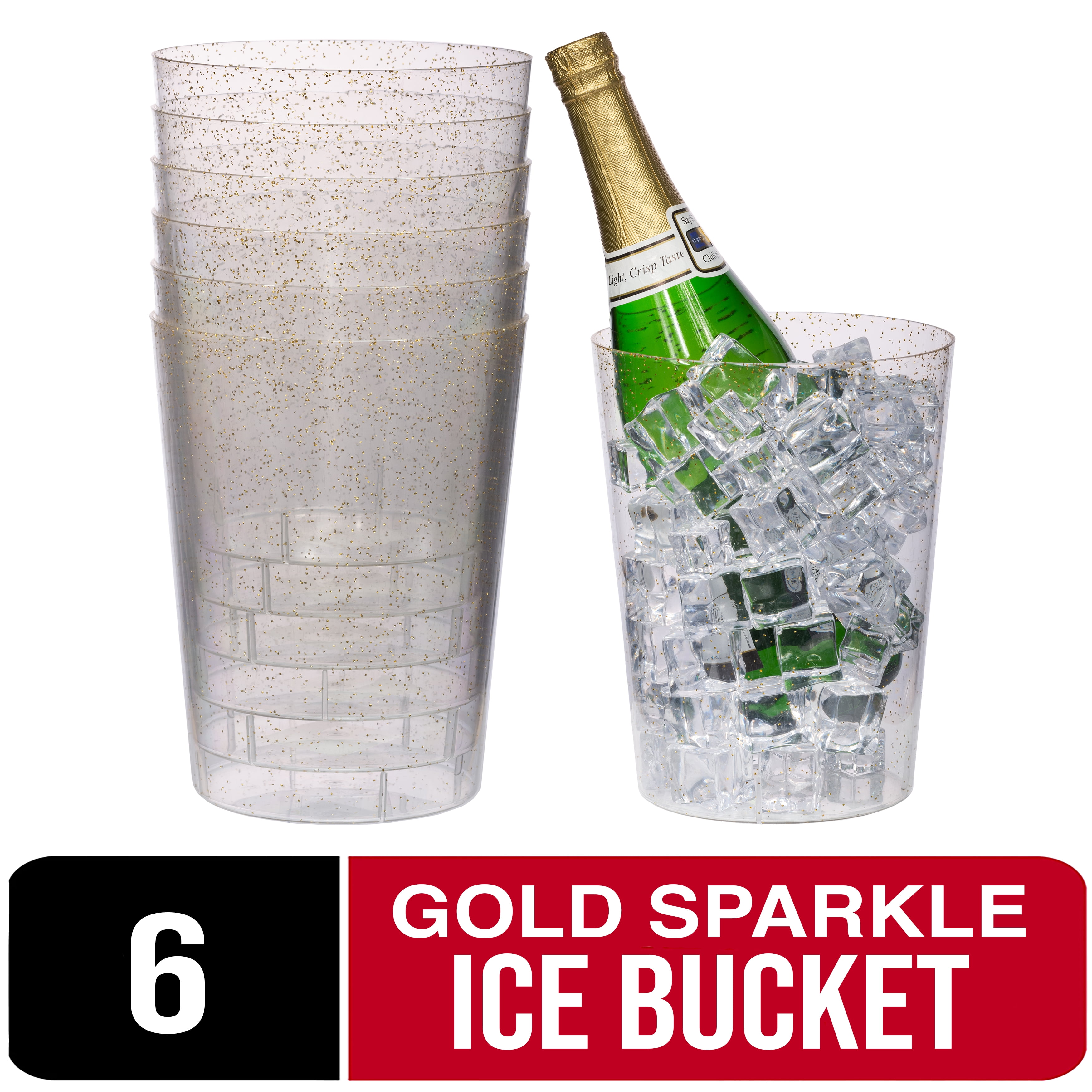 Walmart 6 Large Party Wine Ice Buckets - 96 oz. Disposable Gold Glitter ...