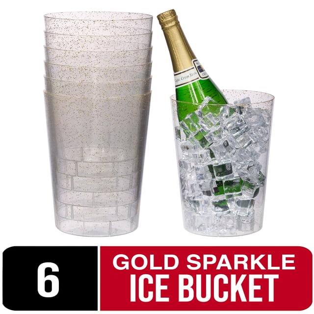Walmart 6 Large Party Wine Ice Buckets - 96 oz. Disposable Gold Glitter ...