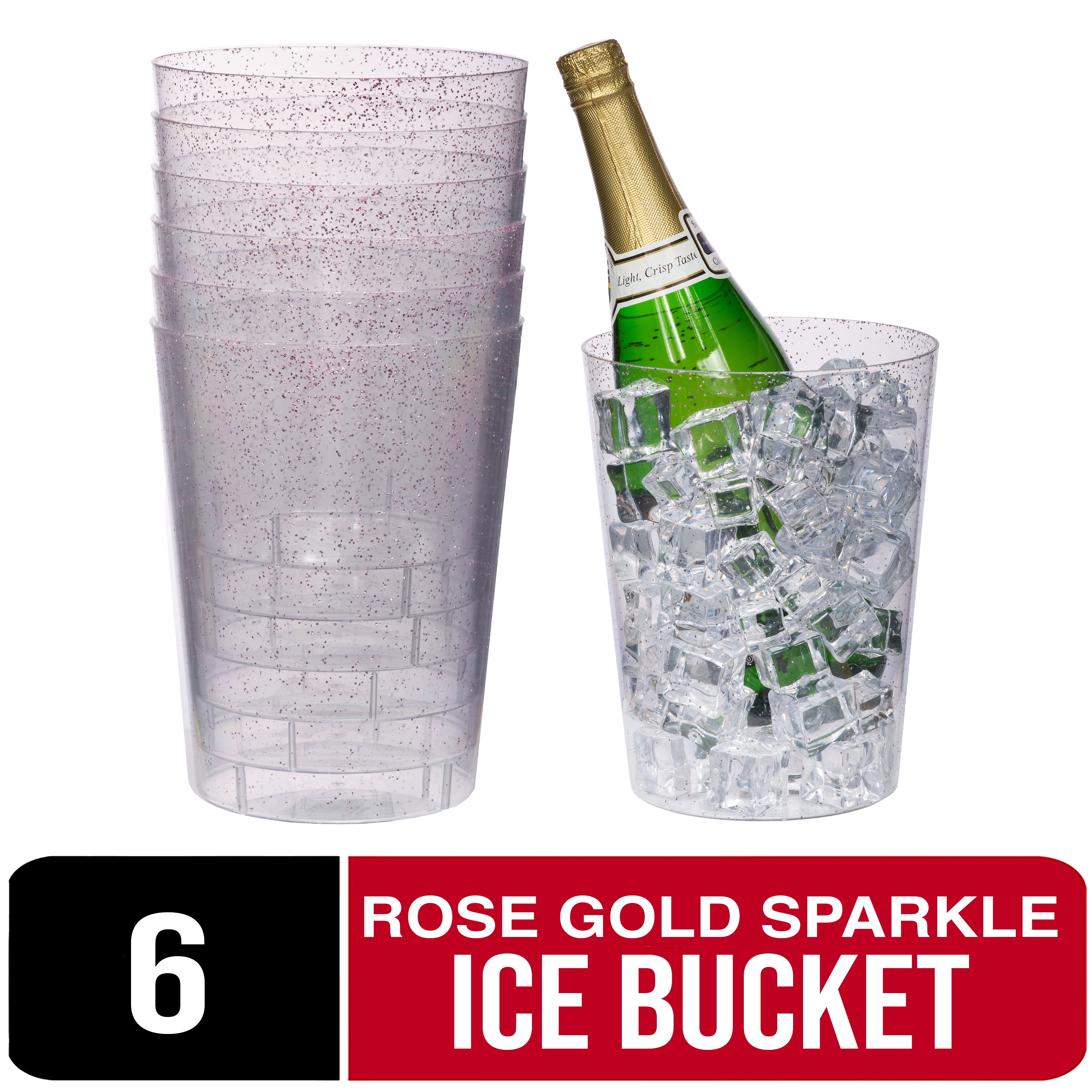 6 Large Disposable Ice Bucket - 96 oz. Plastic Ice Bucket - Rose Gold ...
