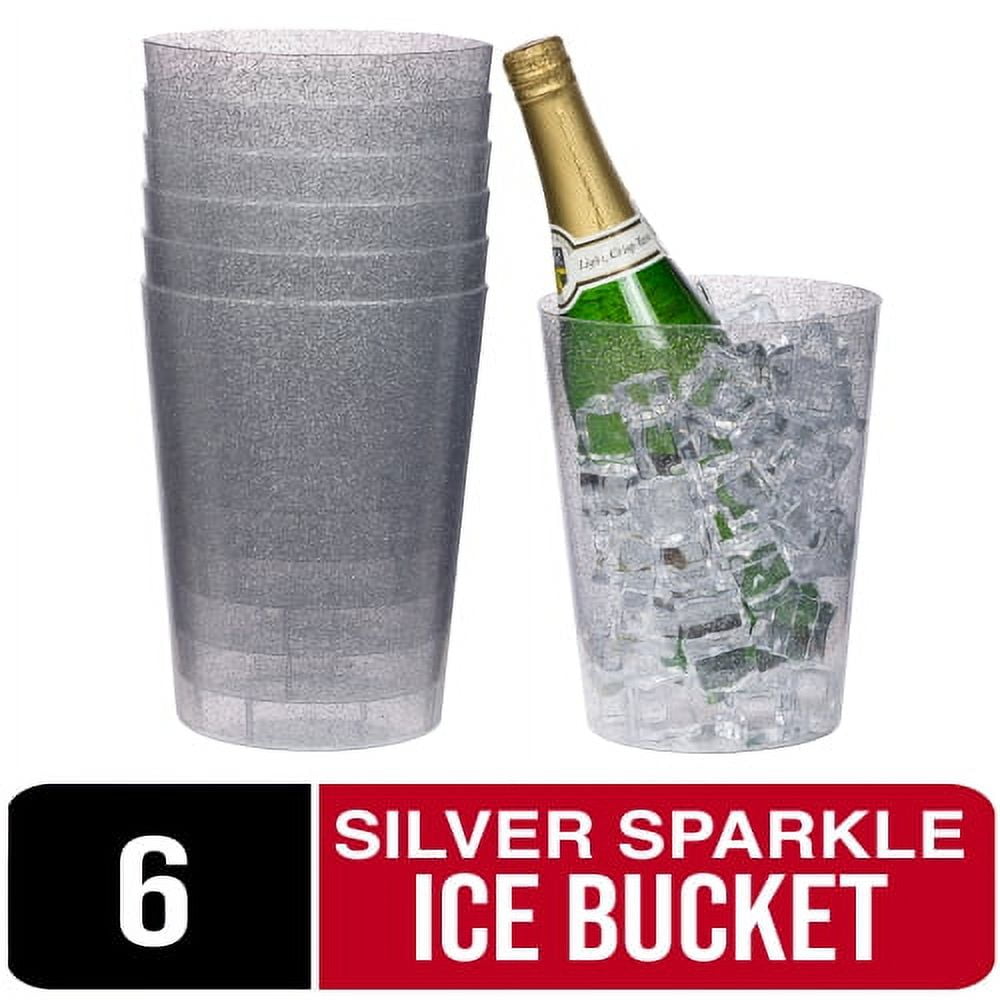 6 Large Disposable Ice Bucket - 96 oz. Plastic Ice Bucket - Silver ...