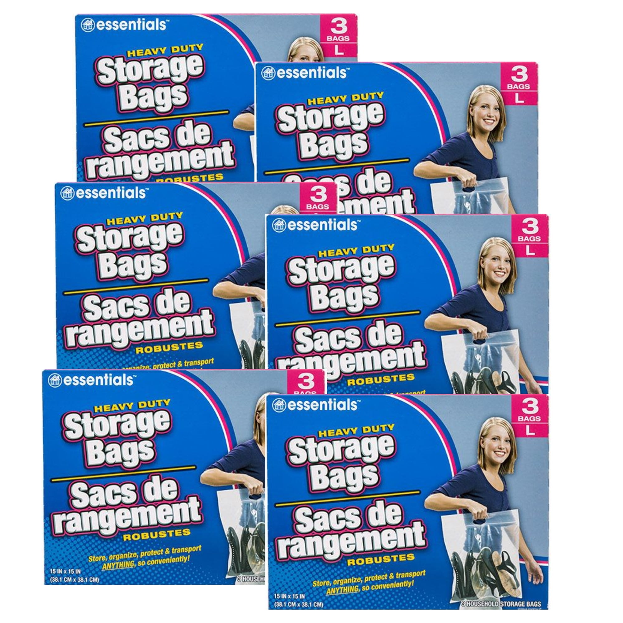 (6) Large Zipper Top Storage Bag with Handles 3pcs Resealable Clear ...