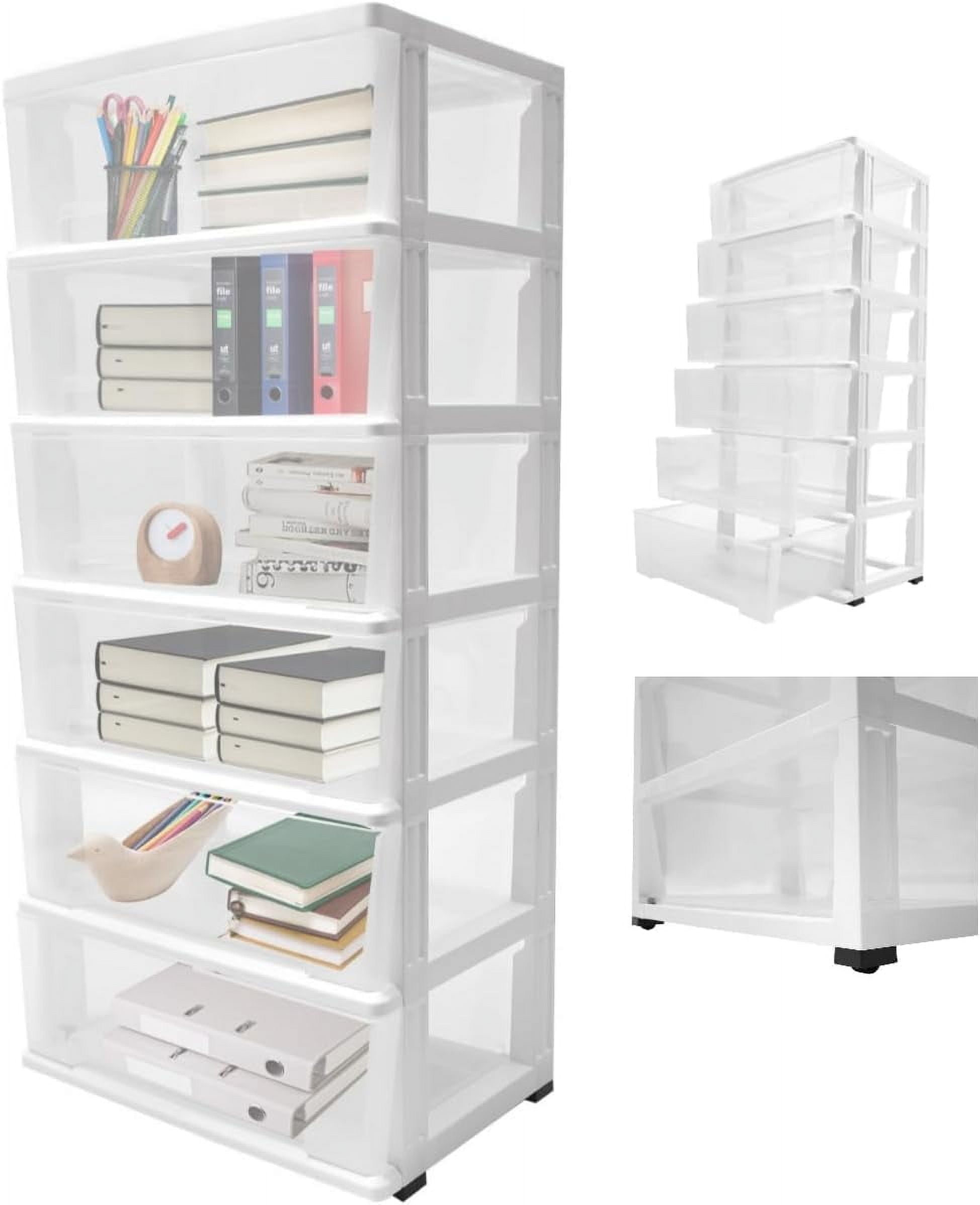 6 Layer Clear Plastic Drawer w/Wheels, Storage Cart Plastic 6 Drawer ...