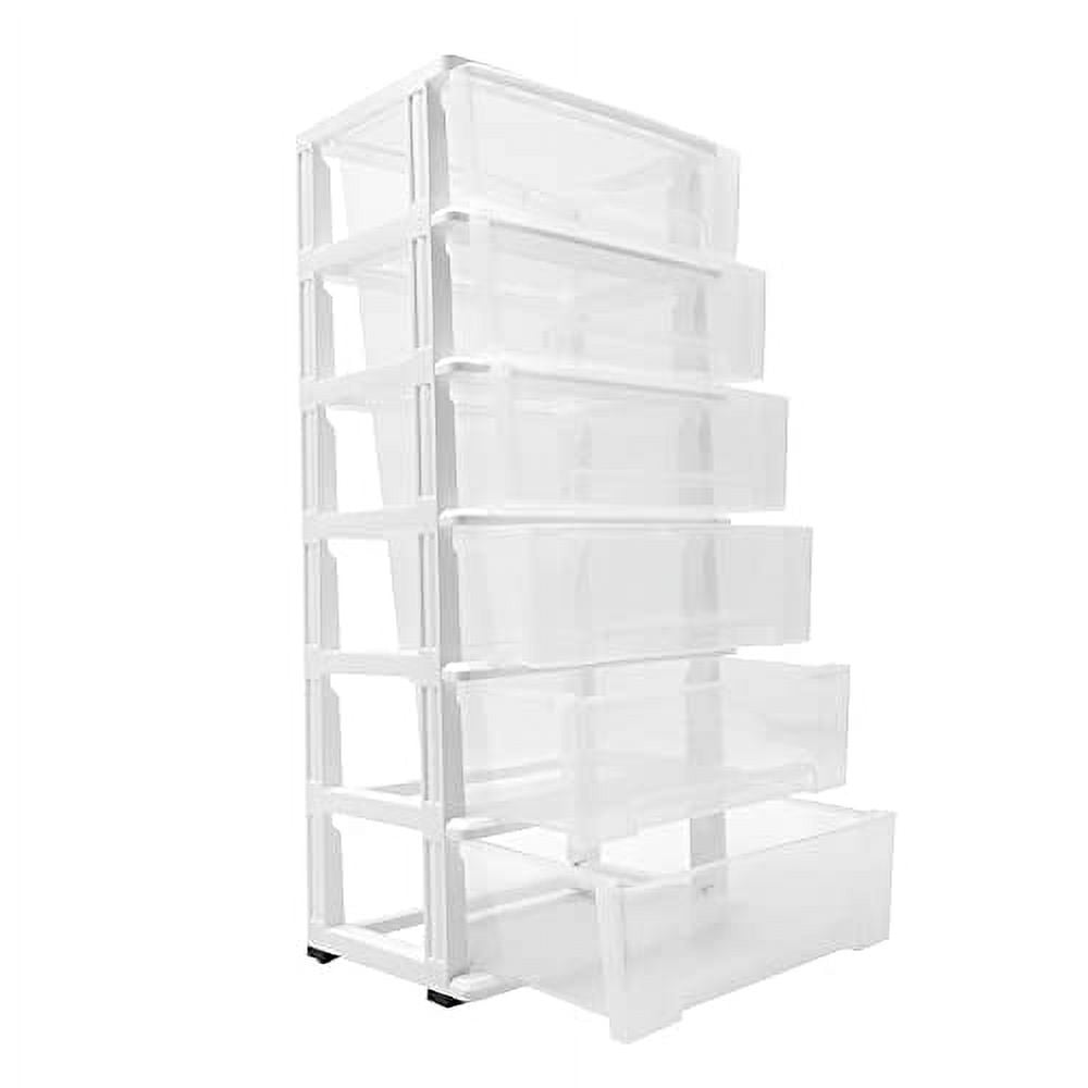 6 Layer Clear Plastic Drawer w/Wheels, Storage Cart Plastic 6 Drawer ...