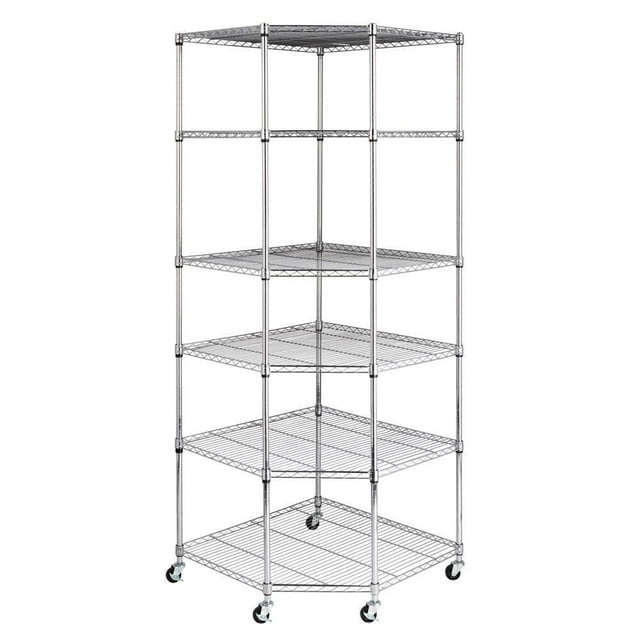 6 Layer Heavy Duty Wire Corner Shelf Unit Garage Storage Shelving Rack ...