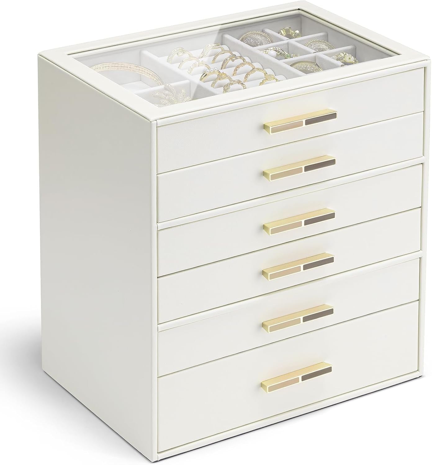 6 Layer Jewelry Box for Women, Glass Lid Jewelry Organizer with 6 ...