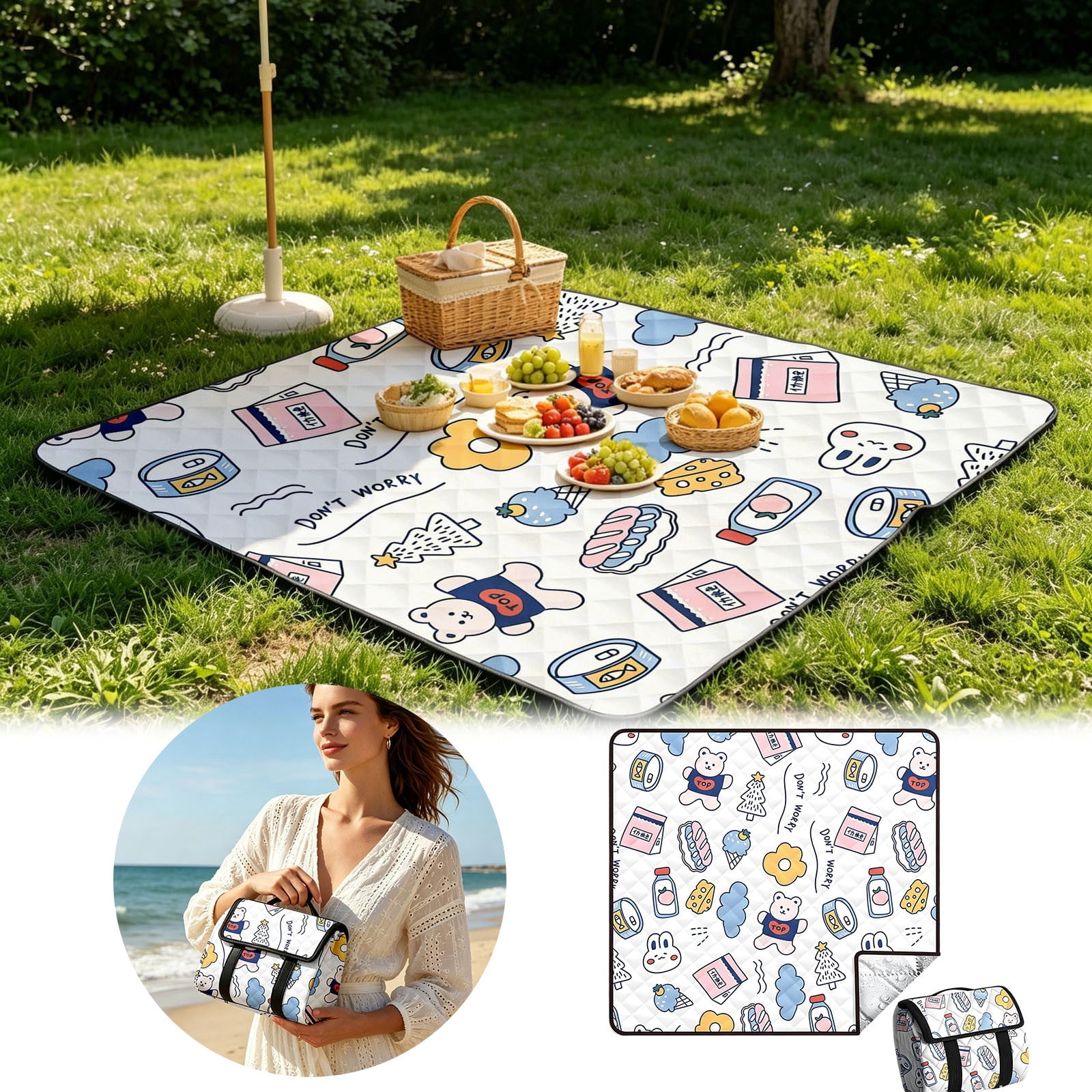 6-Layer Quilted Waterproof Picnic Blanket & Sandproof Foldable Beach ...
