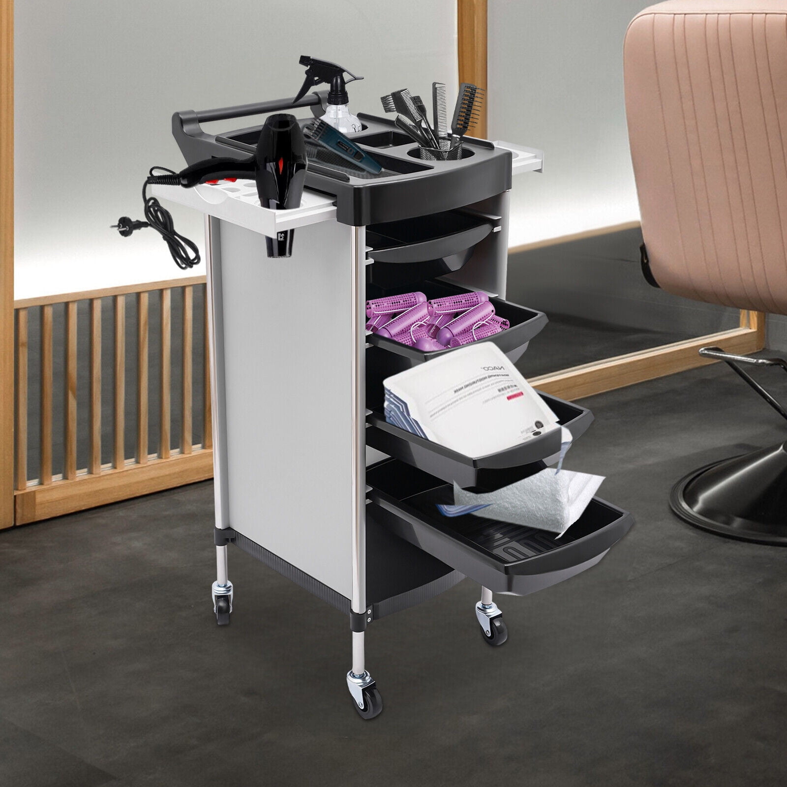 6-Layer Salon Cart with Wheels, Space Saving Salon Station Trolley Cart ...