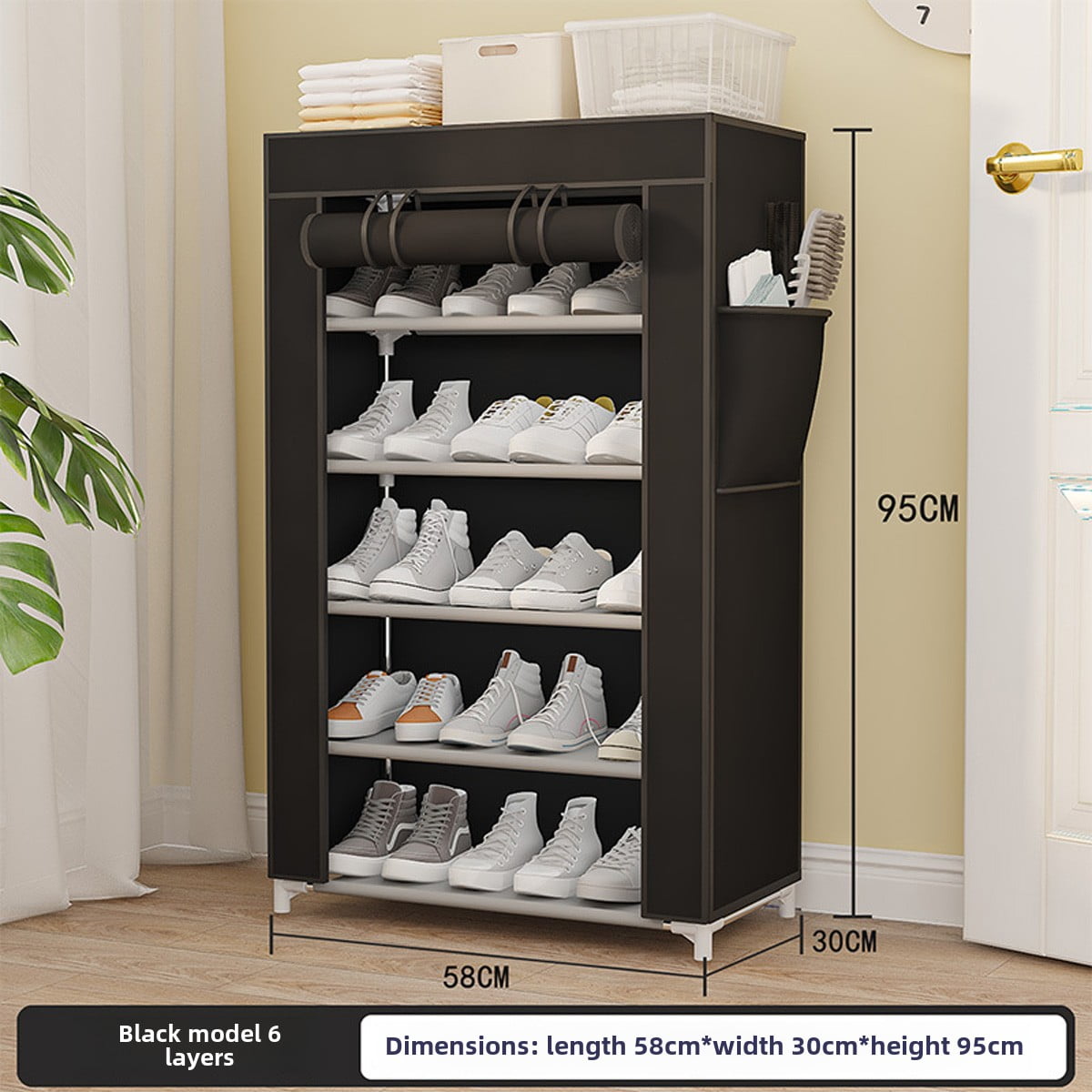 6 Layer Shoe Rack with 5 Compartments and Dust Cover Shoe Rack Storage ...