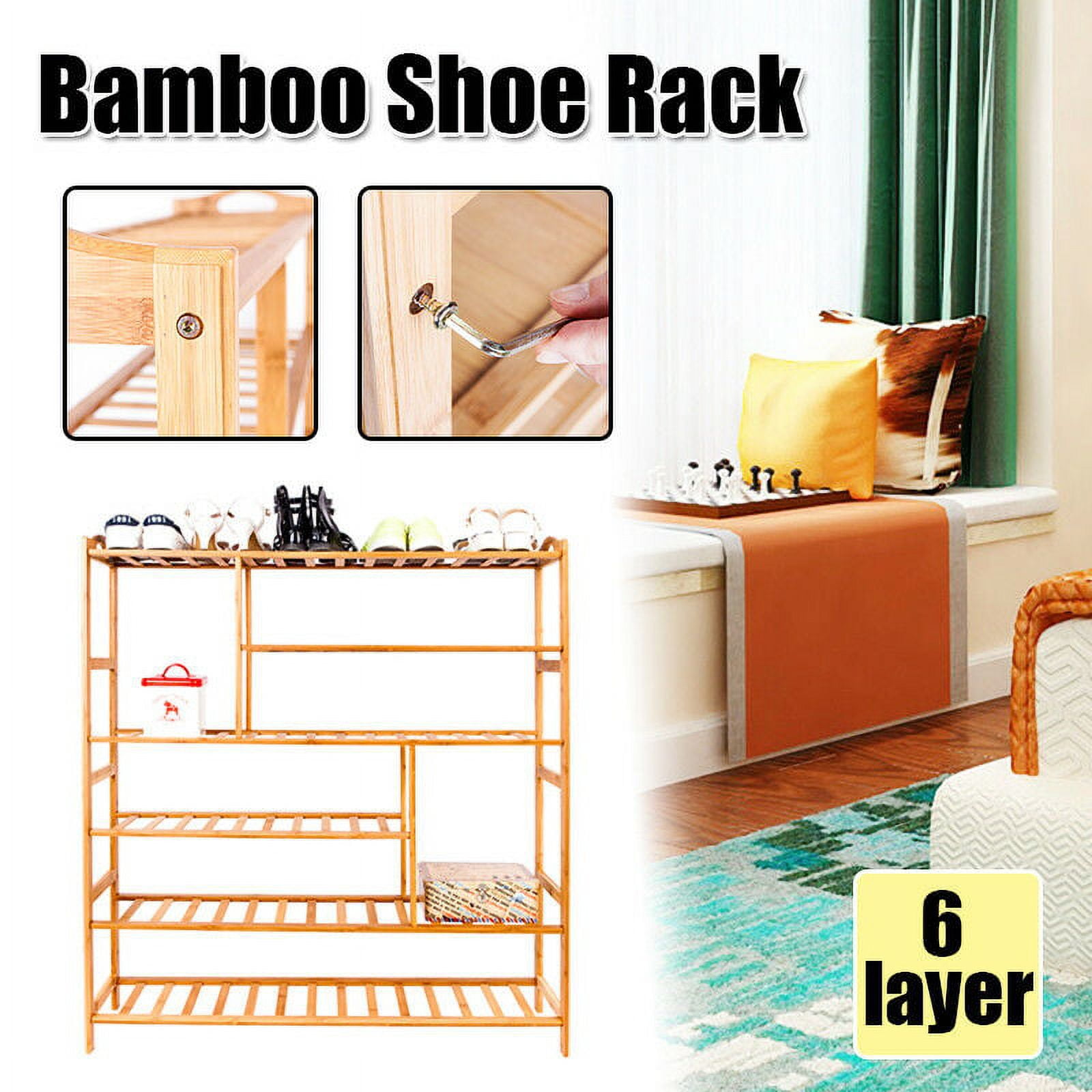 6 Layer Shoe Storage Organizer Rack Portable Bamboo Multi-function ...