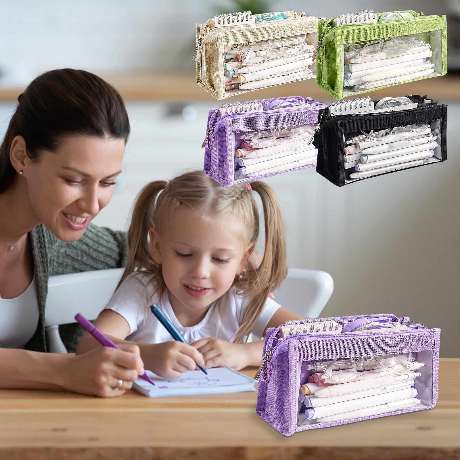 6-Layer Transparent Pencil Organizer Case - Large Capacity Compartment ...