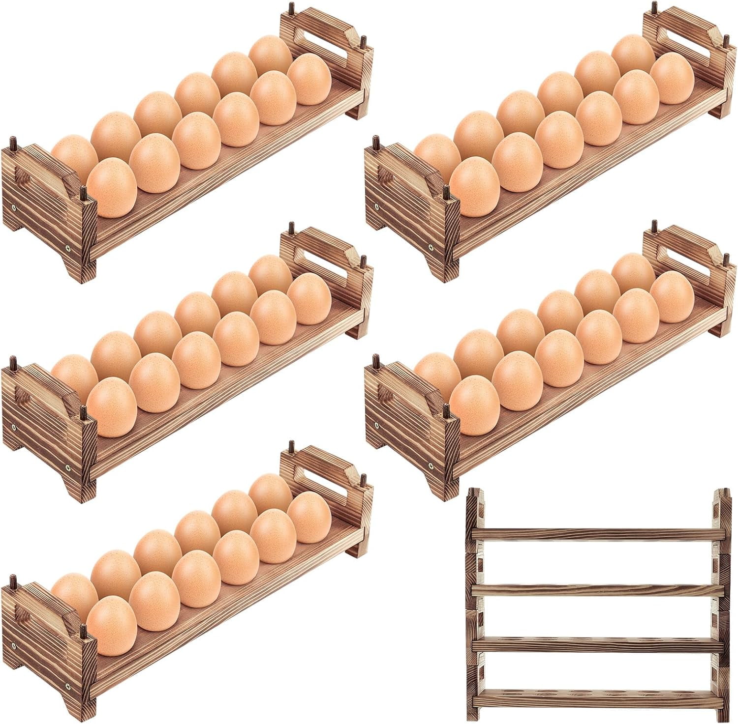 6 Layers Wooden Egg Holder Countertop Stackable Fresh Egg Holder ...