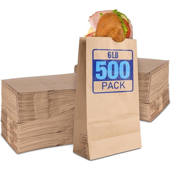 6 Lb Kraft Brown Paper Lunch Bags (500 Count) - Bulk Disposable Lunch ...