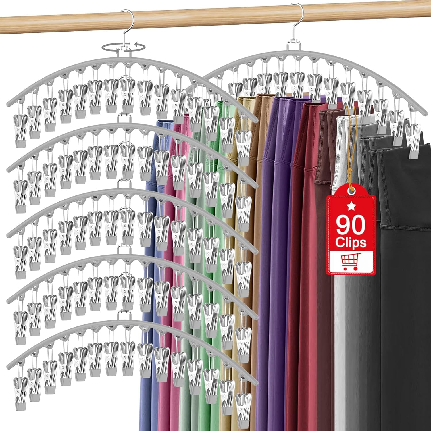 6 Legging Organizer for Closet , Pants Hangers with Clips 95 Leggings ...