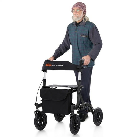 6-Level Adjustable, Foldable 2-Wheel Rollator Walker with Padded Seat ...