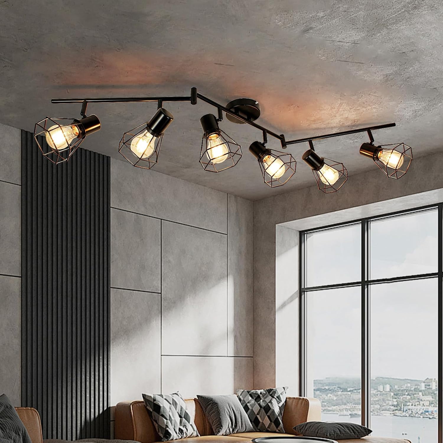 6-Light Adjustable LED Track Lighting Kit with Black Metal Wire Cage ...