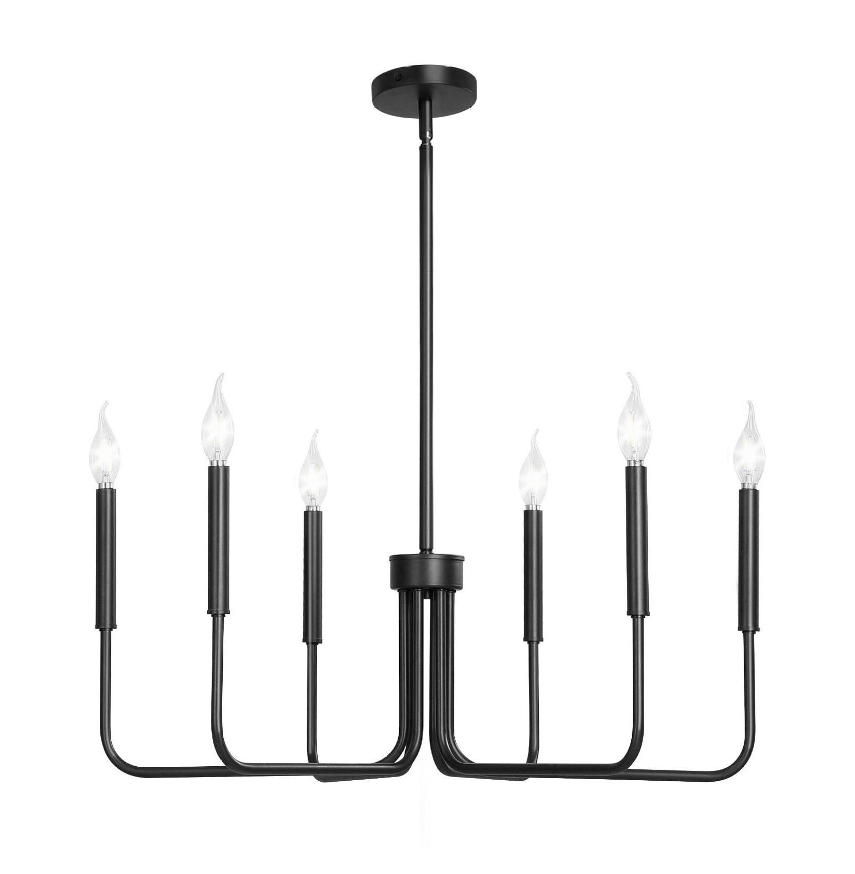 6-Light Chandelier Black Modern Adjustable Height - Dining Room Living ...