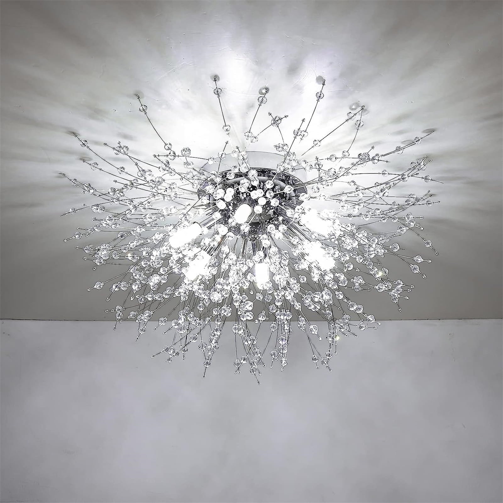 6-Light Crystal Flush Mount Ceiling Light, Modern Sputnik Firework ...