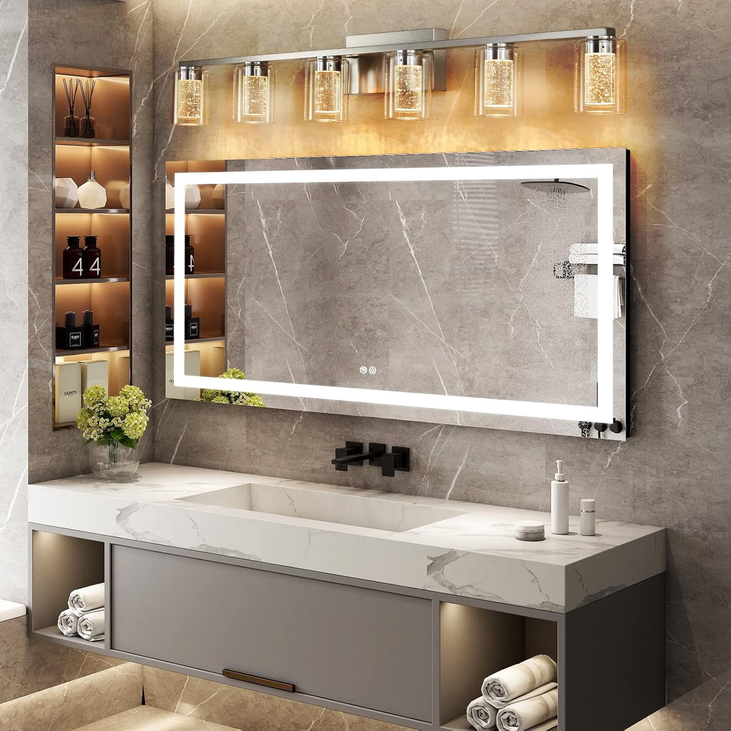6-Light Dimmable 3 Color Temperature Bathroom Vanity Light, Brushed ...