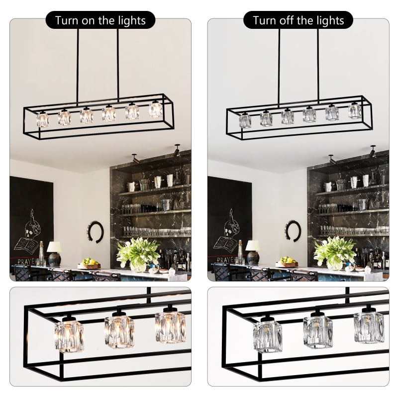 6-Light Farmhouse Chandelier, Modern Industrial Linear Rectangular ...